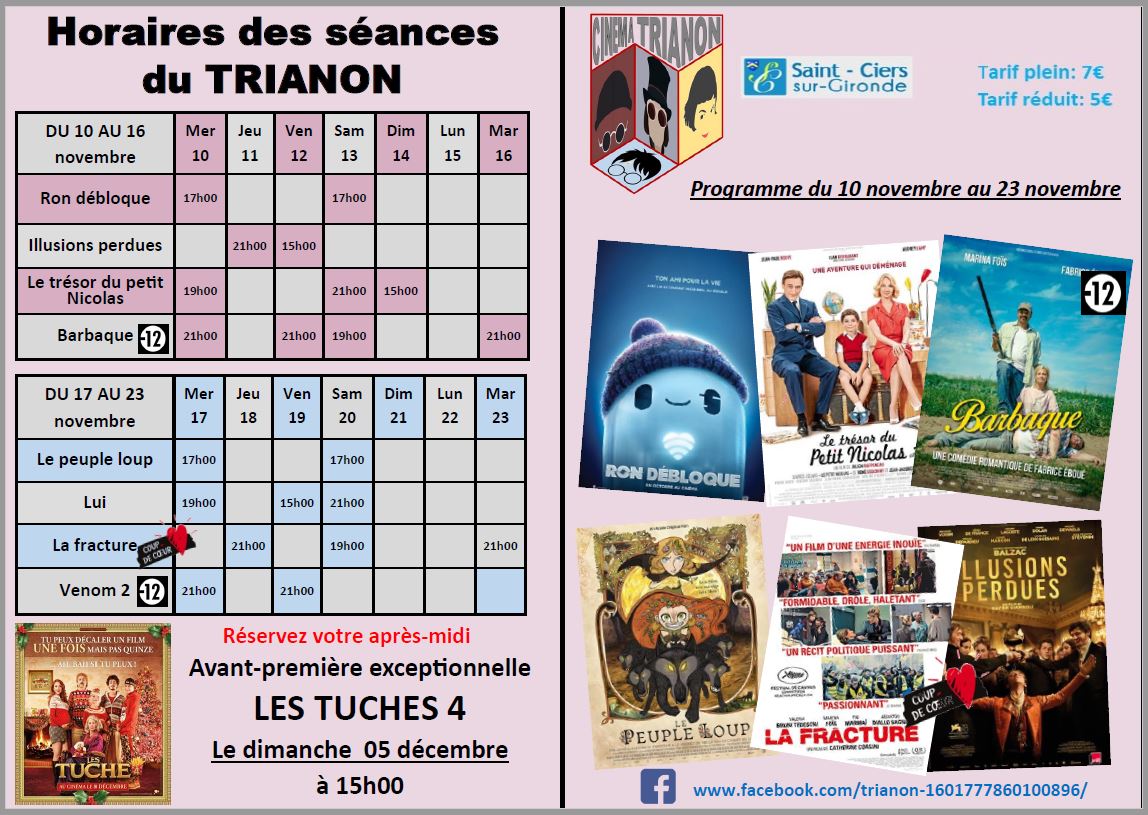 « Programmation séances du « Trianon » » – Mairie d'Anglade
